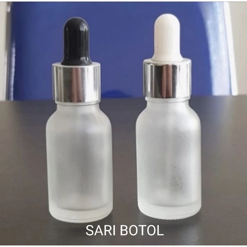Jual BOTOL PIPET KACA 15ML BENING FROSTED / DOFF RING ALMUNIUM SILVER ...
