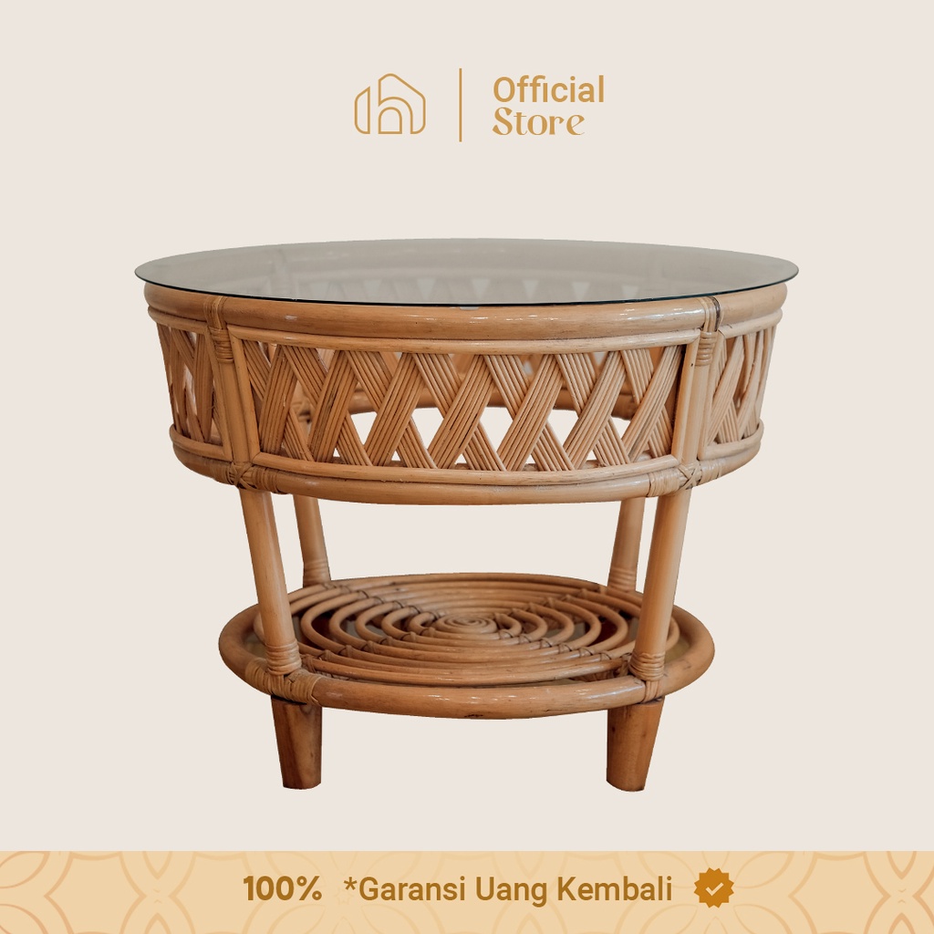 Jual Meja Bulat Rattaan Minimalis//Meja Kaca Bulat | Shopee Indonesia