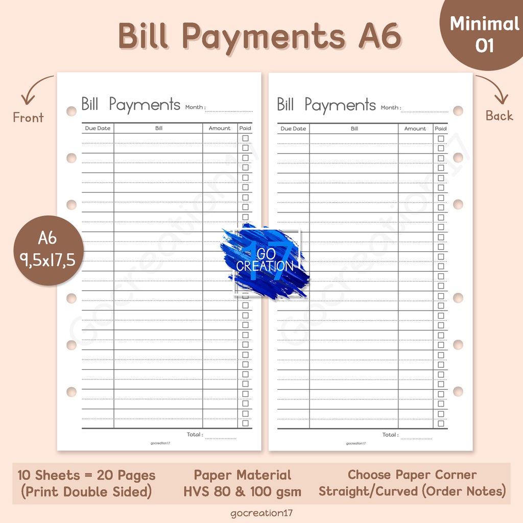 Jual Buku Planner Refill Kertas Isi Binder Bill Payment Tracker Catatan ...