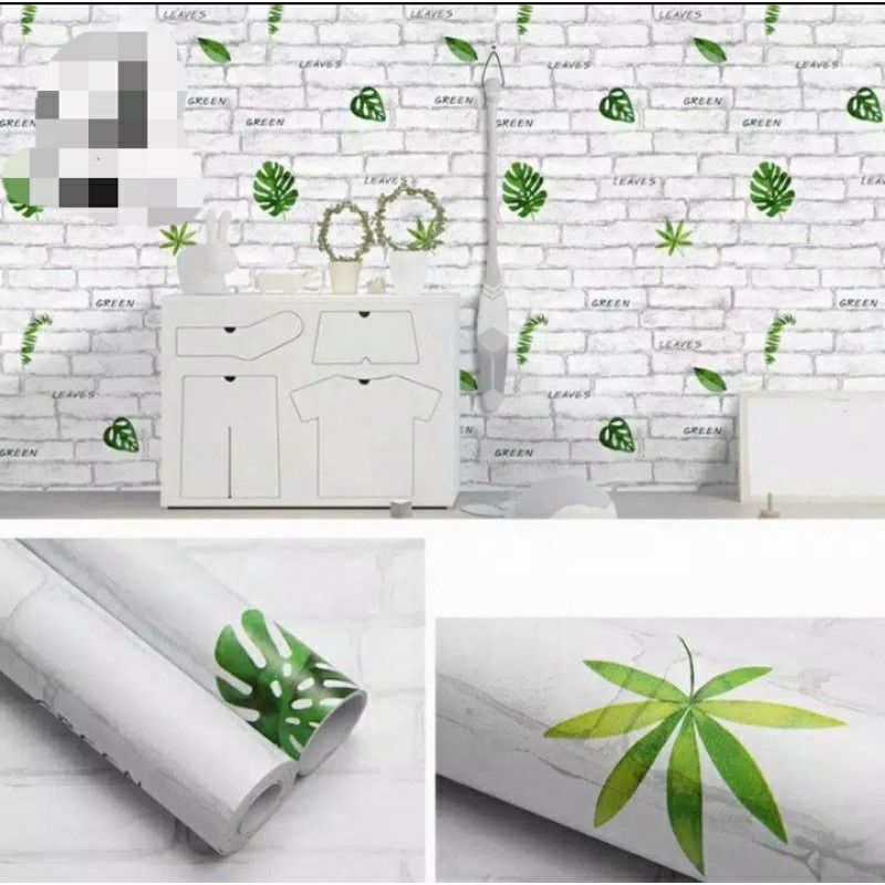 Jual Wallpaper Dinding Batu Bata Putih Daun Monstera | Shopee Indonesia