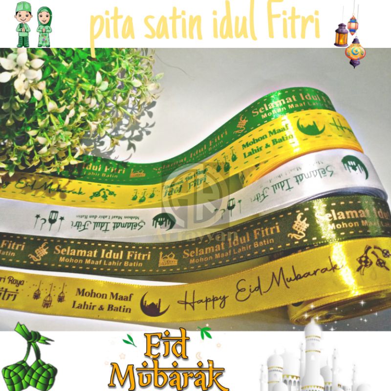Jual ( 1 Roll ) PITA SATIN IDUL FITRI 1 INCH 2.5 CM PITA KADO HIASAN ...