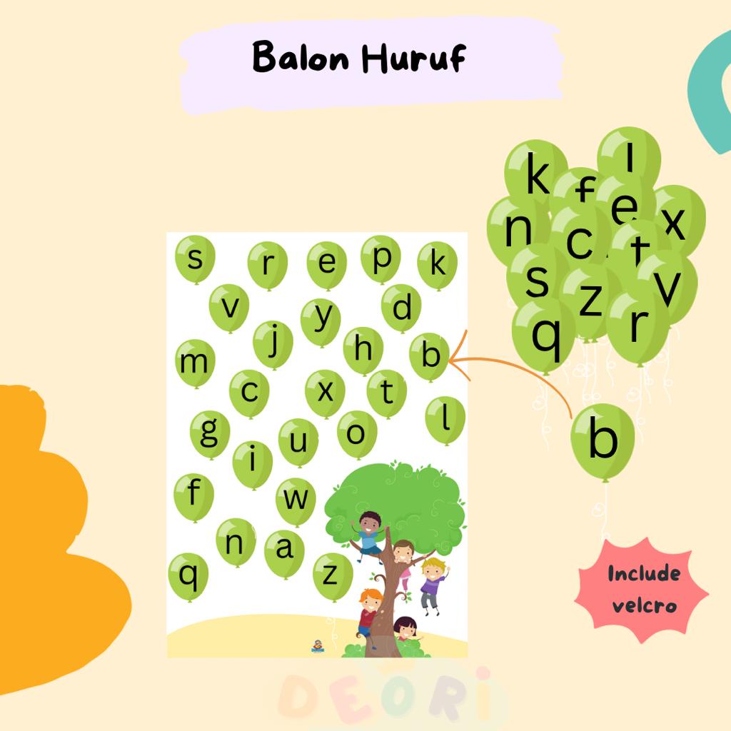 Jual (Play with Deori) Worksheet Anak Balon Huruf Montessori Busy page ...