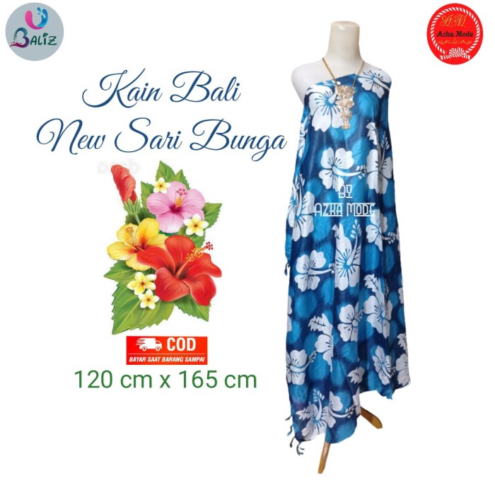 Jual kain bali kain pantai motif sari bunga new standart - Biru ...