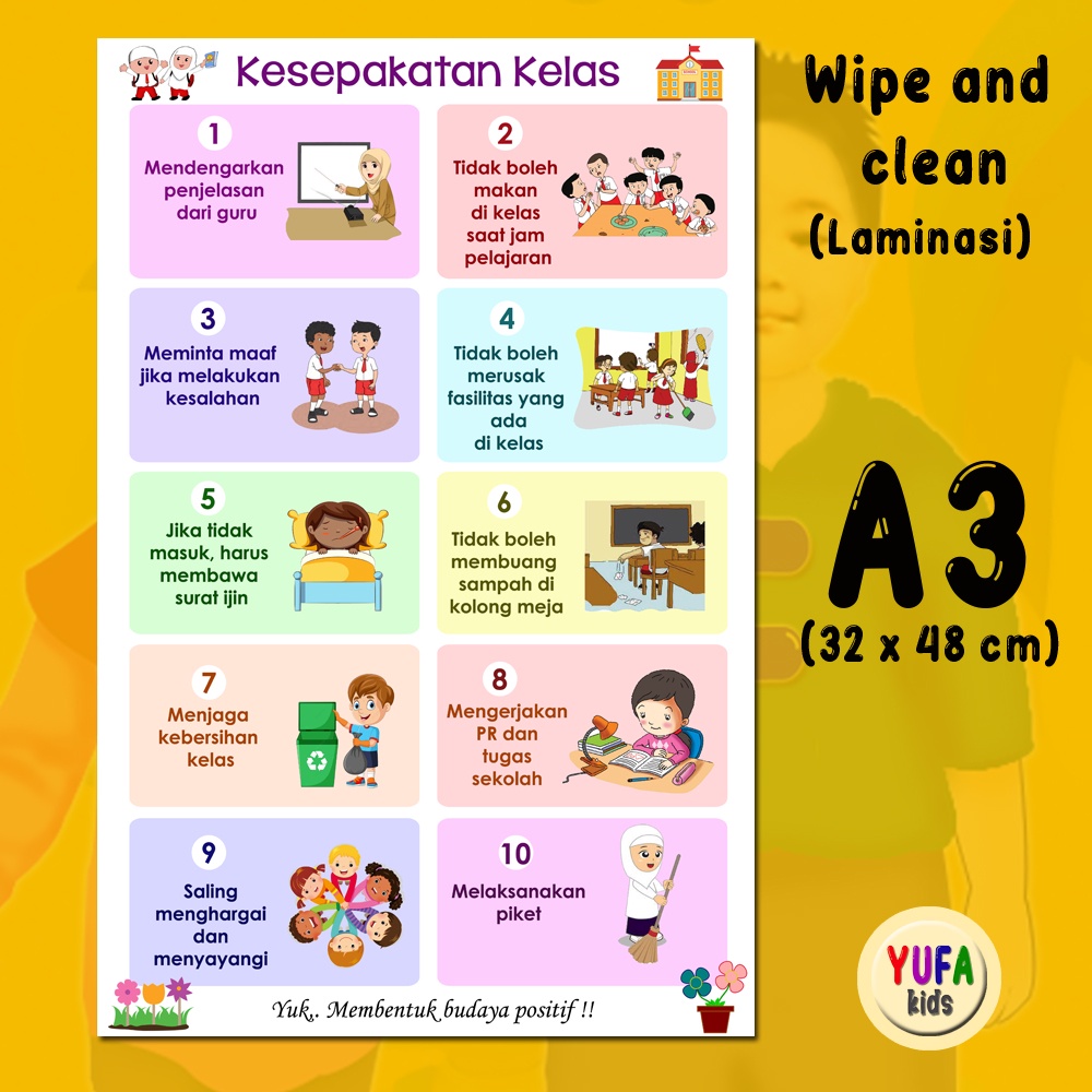 Jual 142 Poster kesepakatan kelas - Poster Edukasi Anak - Poster belajar anak - Poster wipe and ...