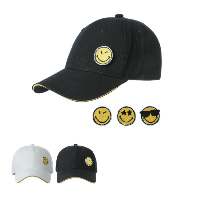 Jual Topi Miniso || Smiley Collection Baseball Cap With Fun Sticker ...