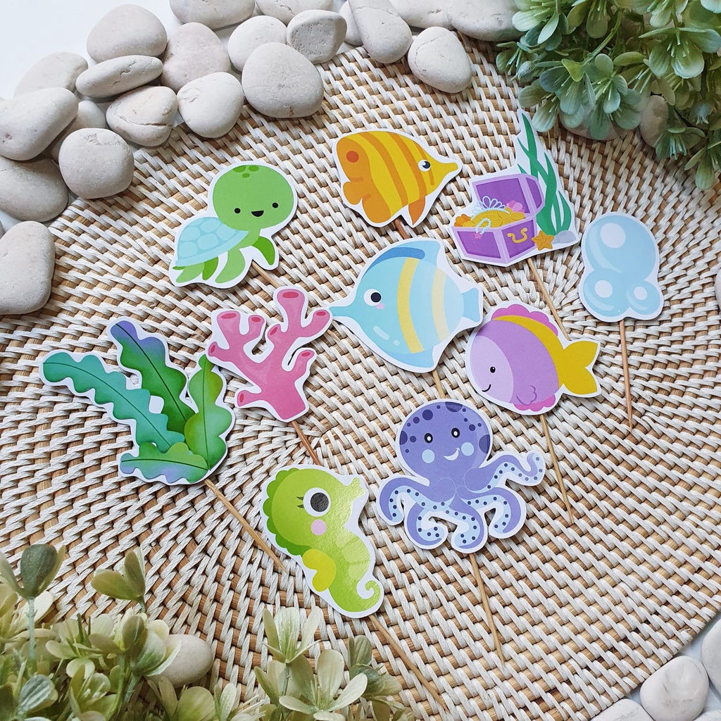 Jual isi 10 cake topper hiasan kue ulang tahun karakter Binatang Laut ...