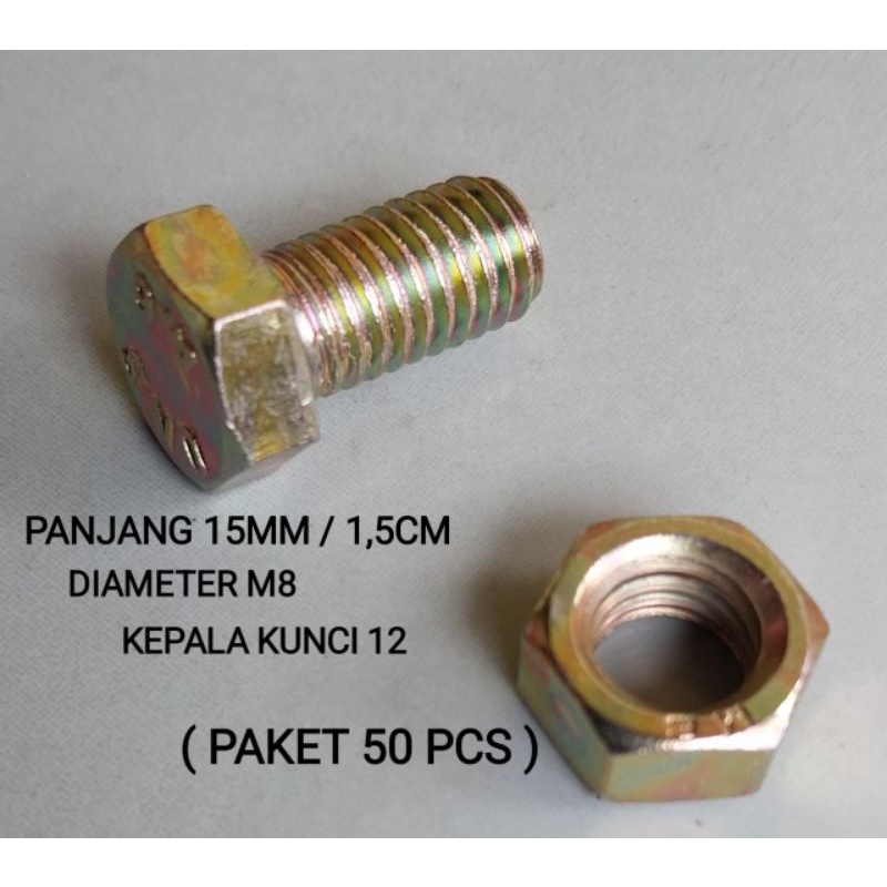 Jual BAUT DAN MUR M8X15MM / 1.5CM BAUT SIKU KUNCI 12 | Shopee Indonesia