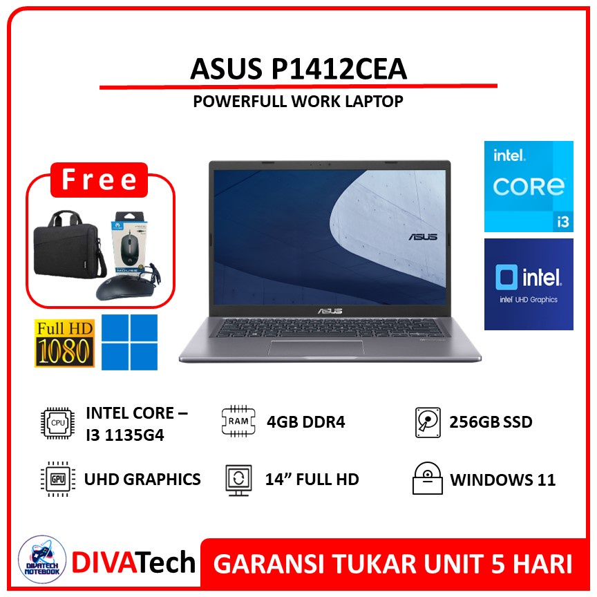 Jual ASUS P1412CEA i3 1115G4 Max RAM 12GB 256GB SSD 14.0 FHD W11 ...