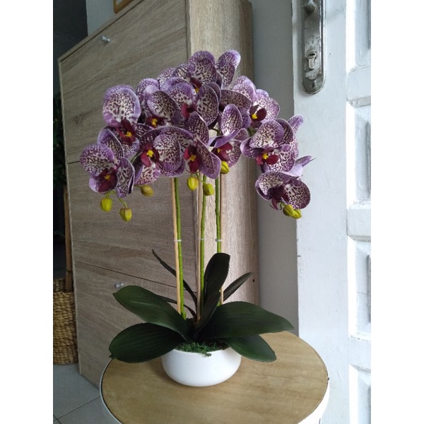 Jual Rangkaian Bunga Anggrek lateks dengan pot keramik | Shopee Indonesia