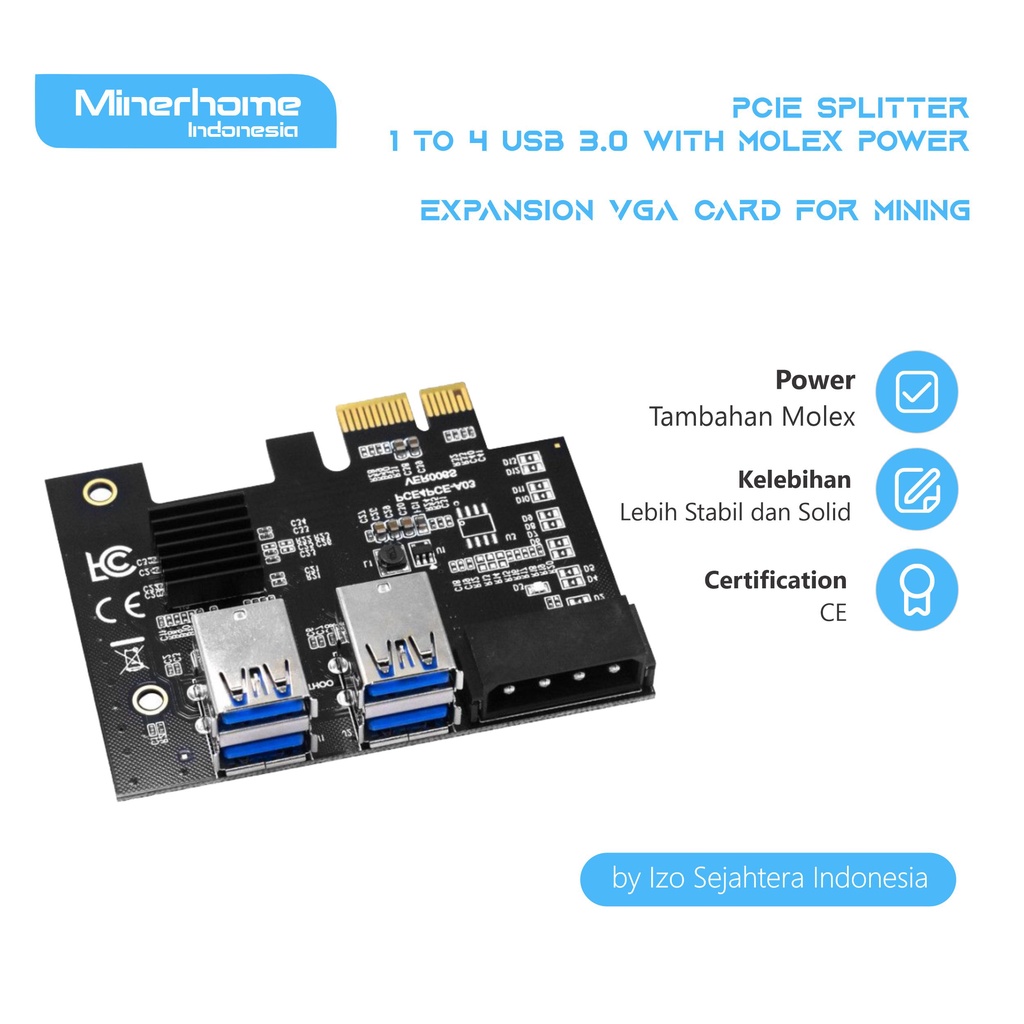 Jual GPU Splitter x1 PCIE to 4x USB 3.0 Extender VGA Card With Power ...