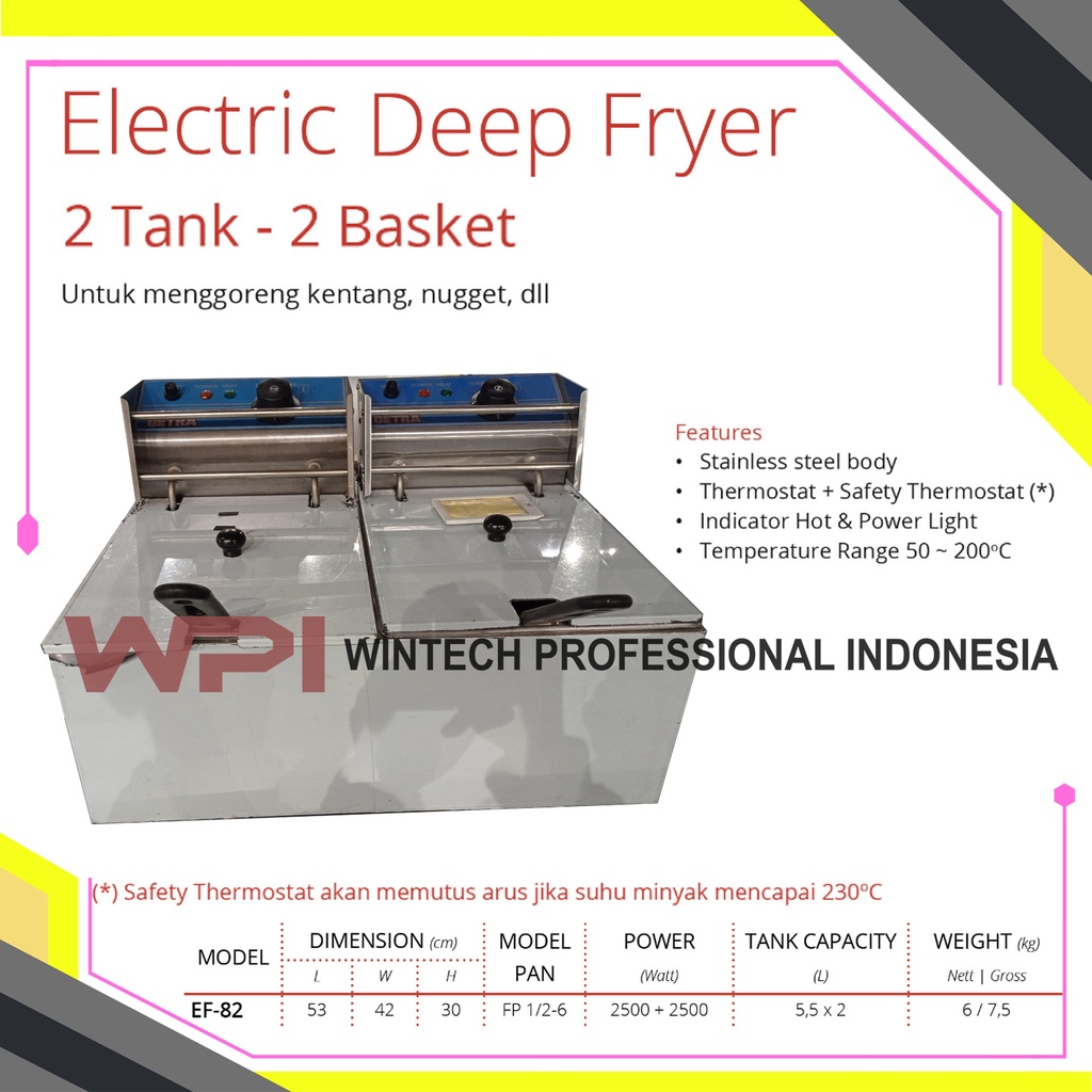 Jual Getra EF-82 Electric Deep Fryer Untuk Goreng Ayam Sosis 2 Tanki ...