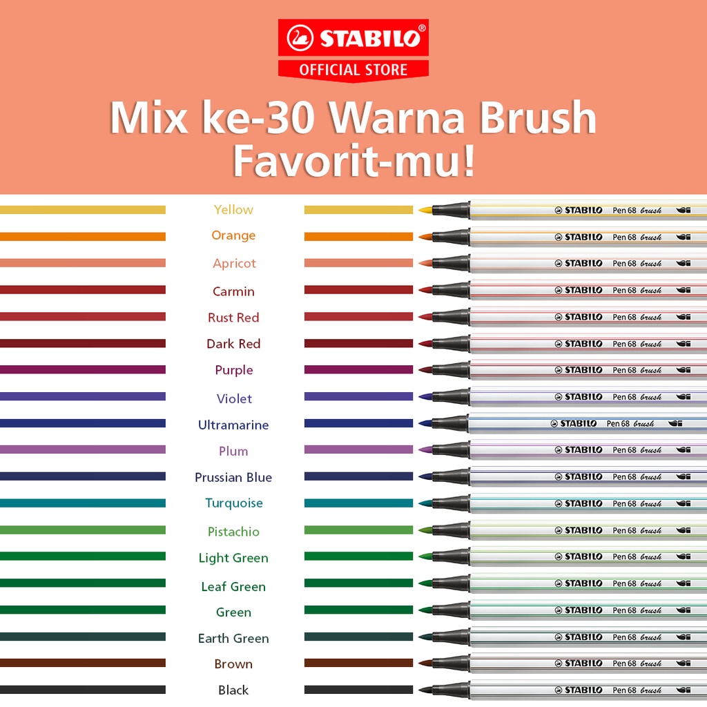 Jual STABILO Pen 68 Brush Untuk Lettering Journaling Spidol Warna Untuk ...