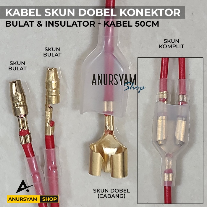 Jual 1 Set Kabel Skun Konektor Bulat Insulator / Kabel + Skun Konektor ...