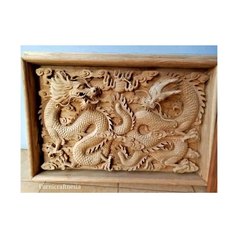 Jual Relief Ukiran Naga Kayu Jati 100cm x 70cm | Shopee Indonesia