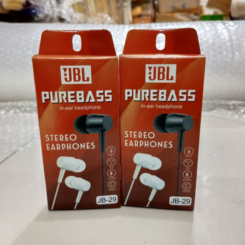 Jual HEADSET JBL JB-29 | EARPHONE WITH HANDSFREE PUREBASS | Shopee ...