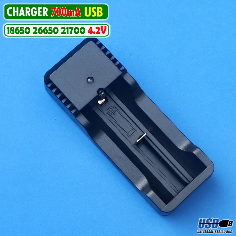 Jual USB Charger Baterai 1 Slot 700mA 18650 26650 21700 Lithium Micro ...