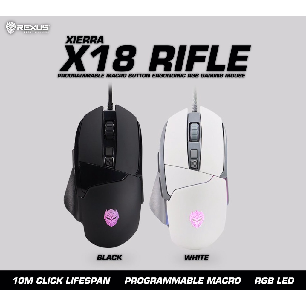 Jual REXUS XIERRA X18 RIFFLE ERGONOMIC PROGRAMMABLE RGB GAMING MOUSE ...