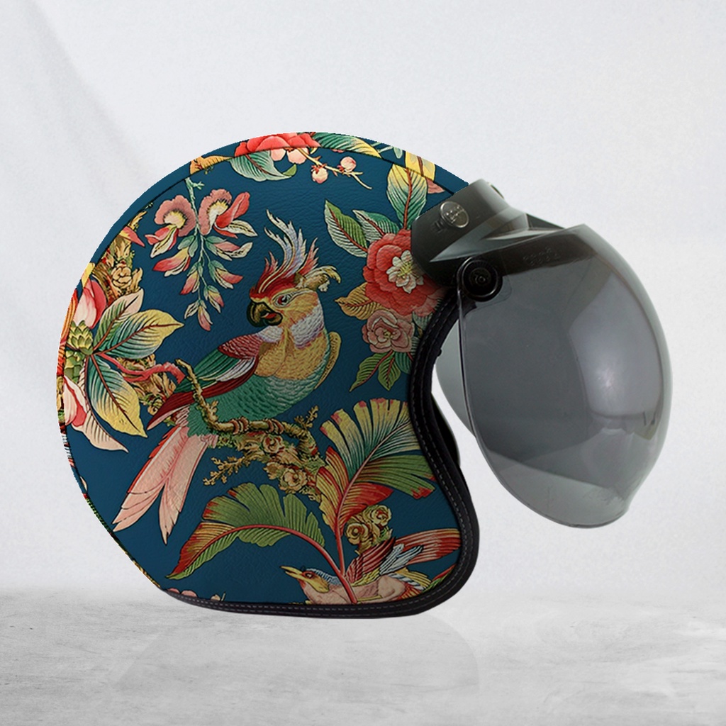 Jual Helm Bogo Retro Kulit Dewasa/Anak-anak Bunga Kakak Tua Free Tambah ...
