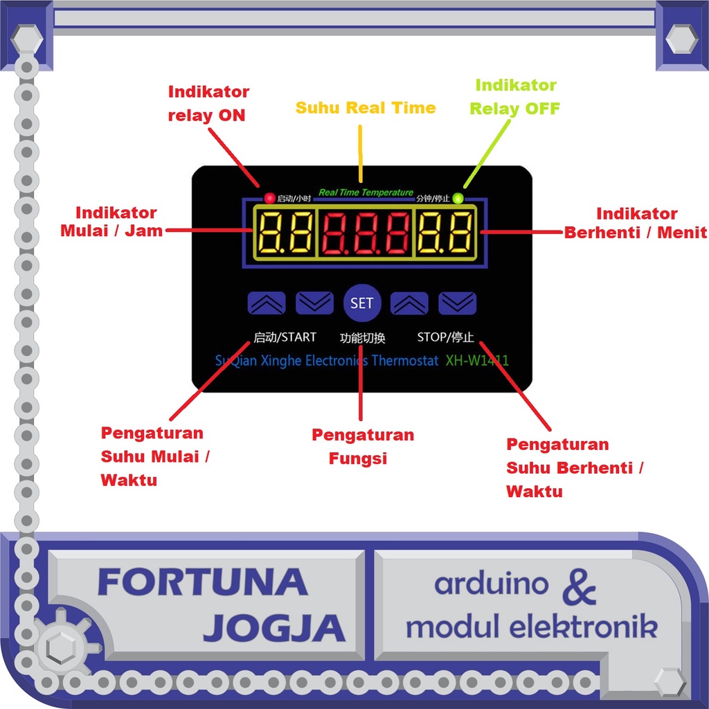 Jual Termostat Timer Digital XH-W1411 DC12V AC 110-220V Pengatur Suhu ...