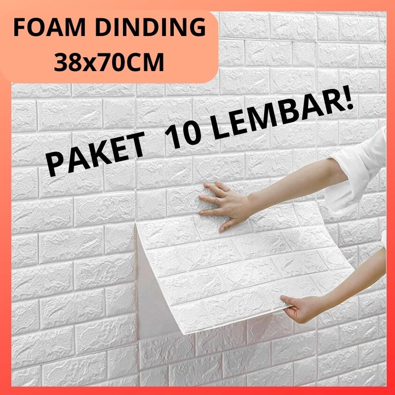 Jual PAKET 10 LEMBAR Foam Bata Putih 3D Glossy Wallpaper Dinding Anti ...