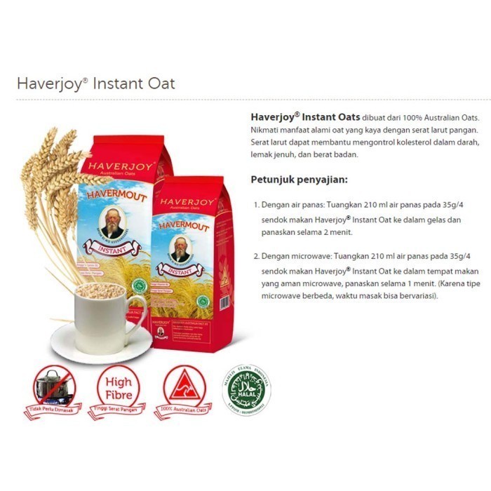 Jual Haverjoy Oatmeal 1kg Australian Oat Havermout Instan Rolled Quick ...