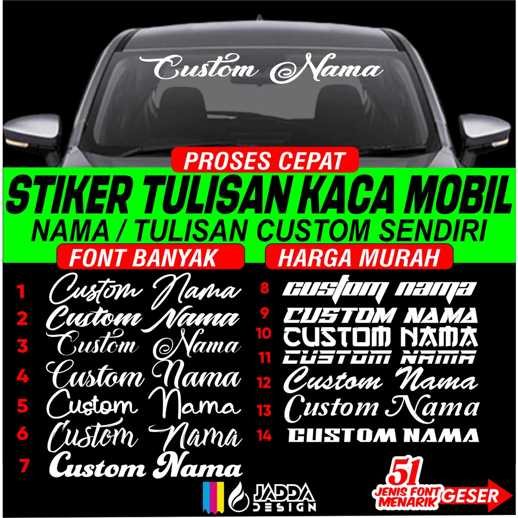 Jual Stiker Kaca Mobil Depan/Belakang, Sticker Nama, Tulisan Suka-Suka ...