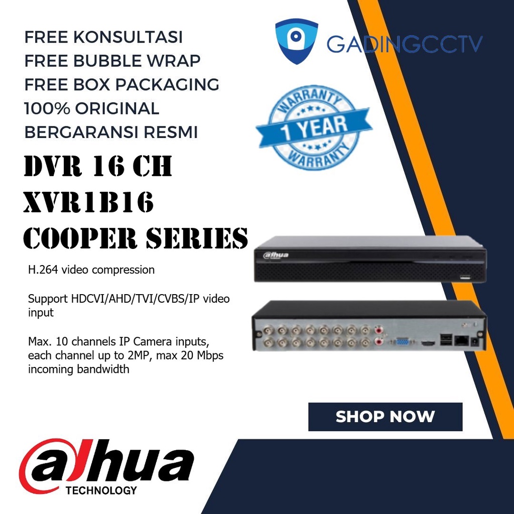 Jual DAHUA DVR CCTV 16 Channel XVR1B16 Cooper Series | Shopee Indonesia