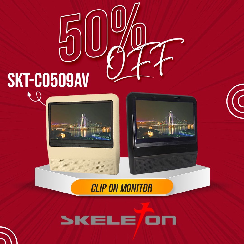 Jual Skeleton Monitor Headrest Clip On 1 Pcs SKT - 509AV Black Beige ...
