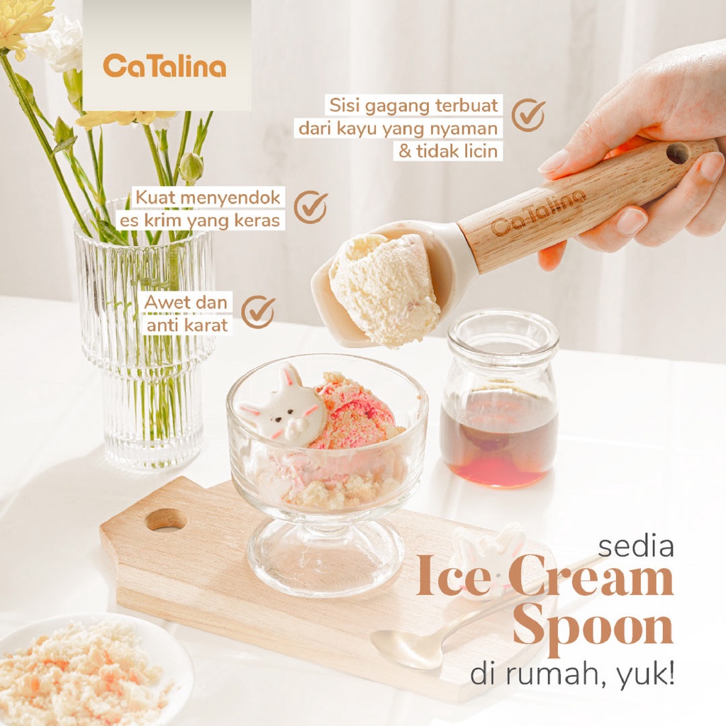 Jual Sendok Scoop Ice Cream Gagang Kayu CaTalina White Series | Shopee ...