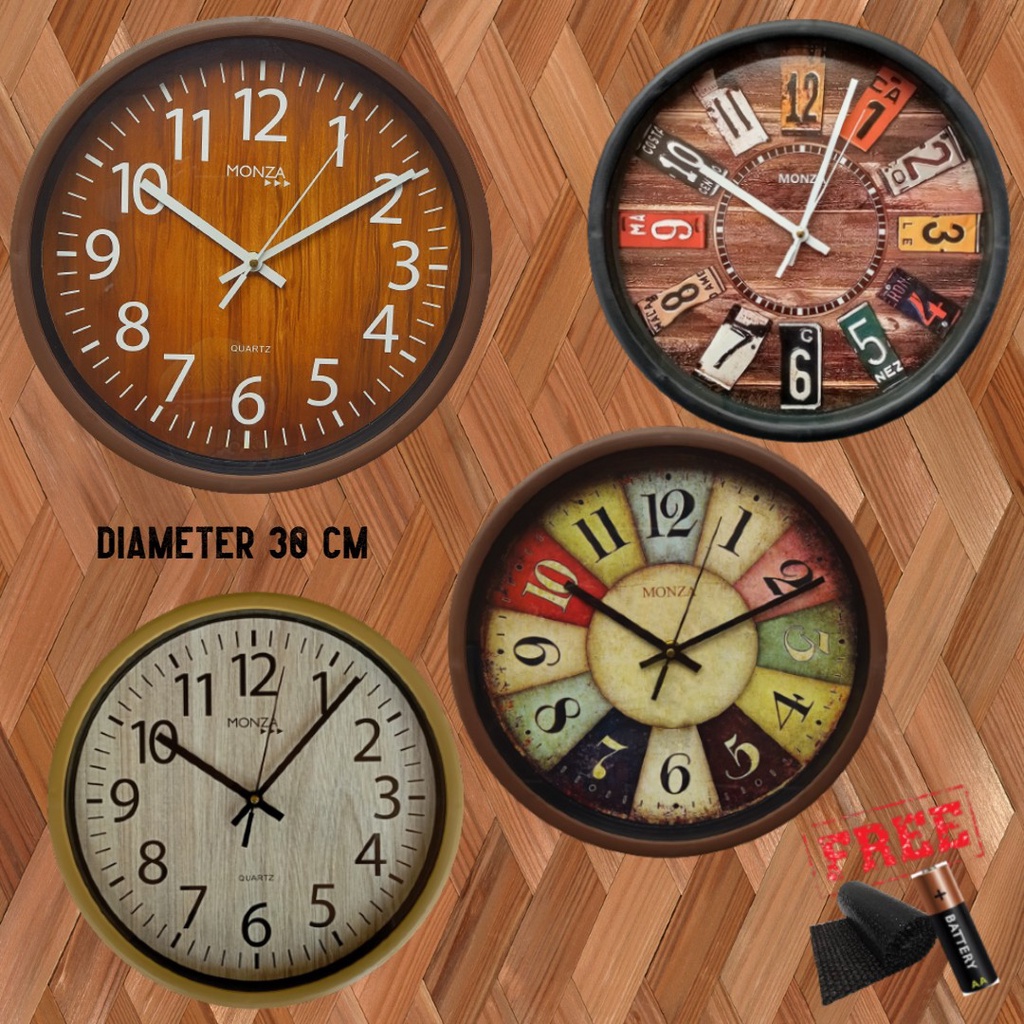 Jual Jam Dinding Besar Kamar Kantor Rumah Motif Kayu Vintage Tebal ...