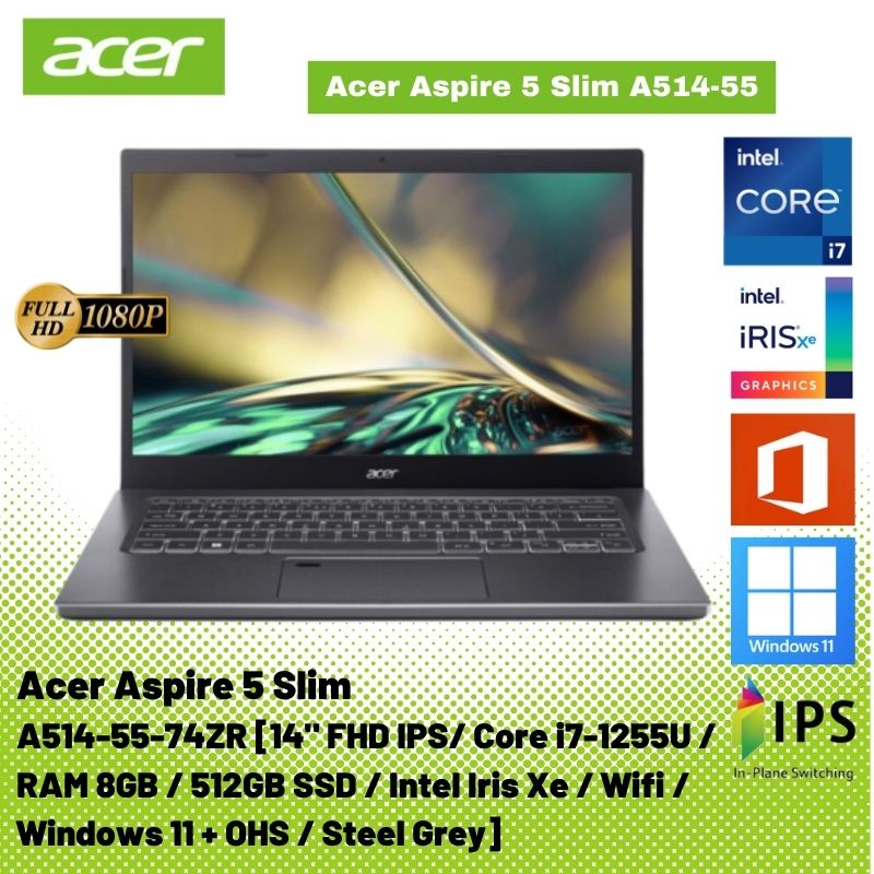 Jual Acer Aspire 5 A514-55-74ZR [Core i7-1255U/8GB/512GB SSD/14″FHD IPS ...