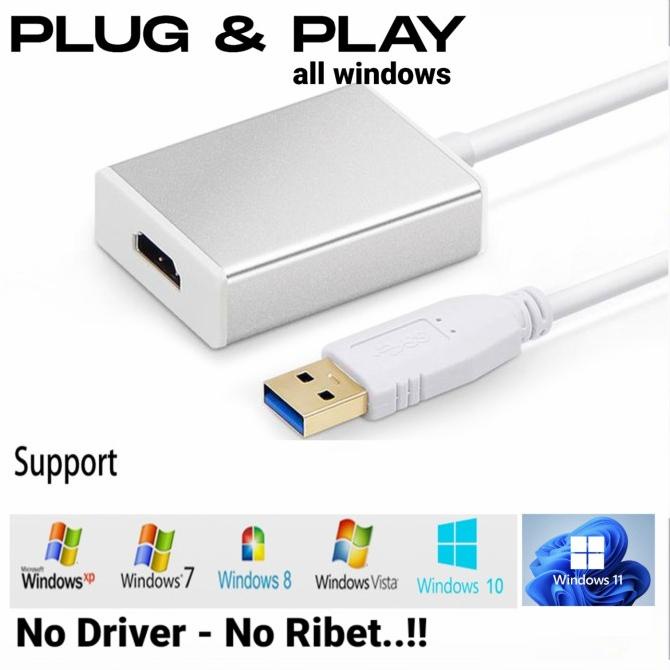 Jual Usb to hdmi converter 1080P plug & play support windows 11 ...