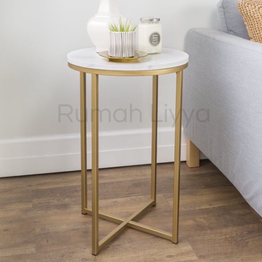 Jual Meja Samping Bulat Minimalis Coffee Table Kayu Kaki Besi - Vicky ...