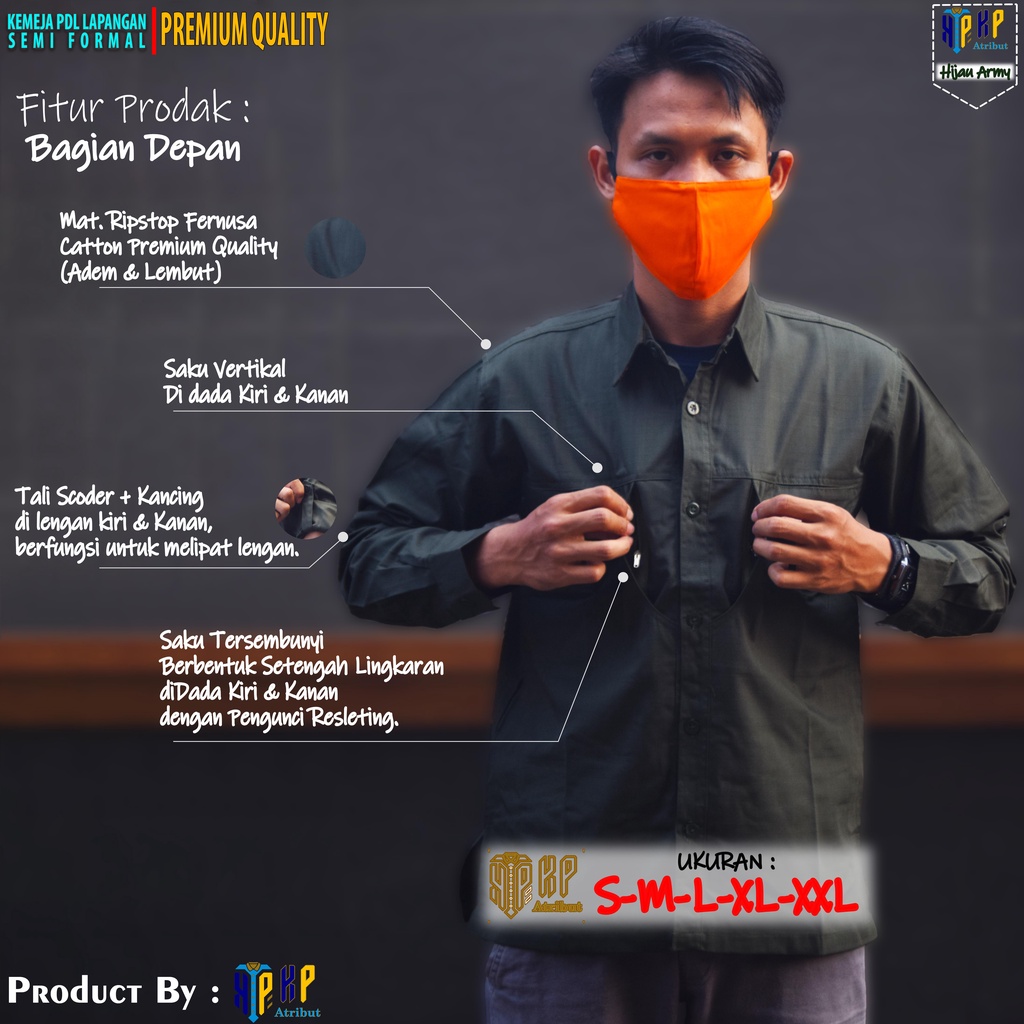 Jual KEMEJA KERJA SEMI FORMAL Warna HIJAU ARMY | KEMEJA LAPANGAN PDH ...