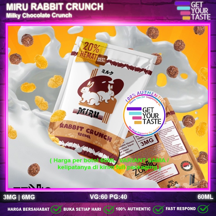 Jual Liquid Miru Rabbit Crunch Milk 60ML Chocolate Crunch by Jozojo ...