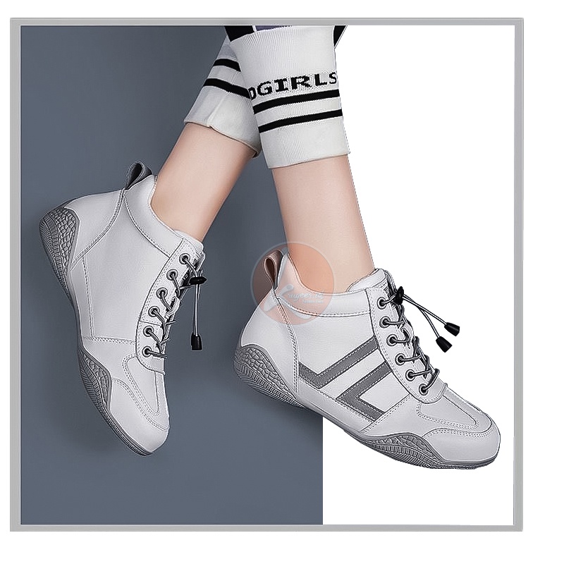 Jual Sepatu Wanita Kasual High-Top Model Korea Nyaman List Gray Balzer ...