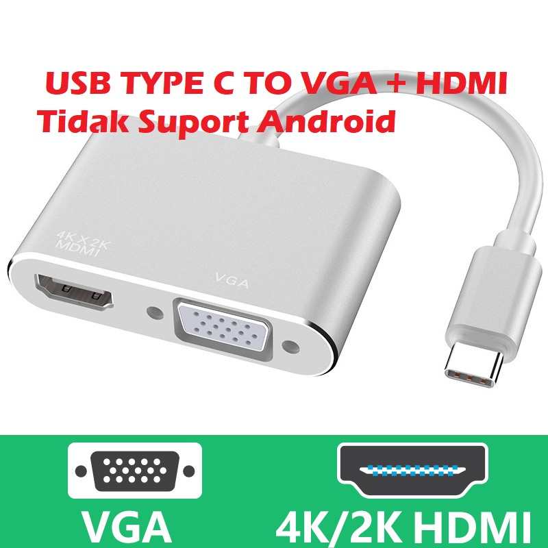 Jual CONVERTER USB TYPE C TO VGA + HDMI - CONVERTER USB 3.1 TYPE C TO ...