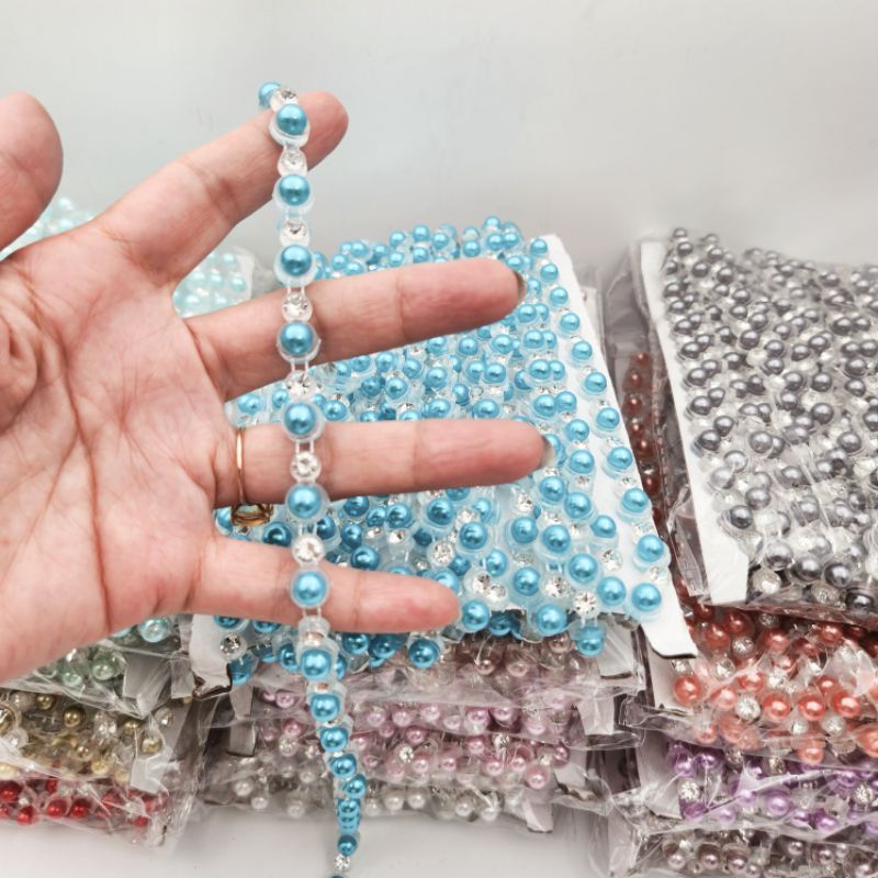 Jual RENDA APLIKASI BERLIAN DASAR PLASTIK MUTIARA SINTETIS KOMBINASI ...
