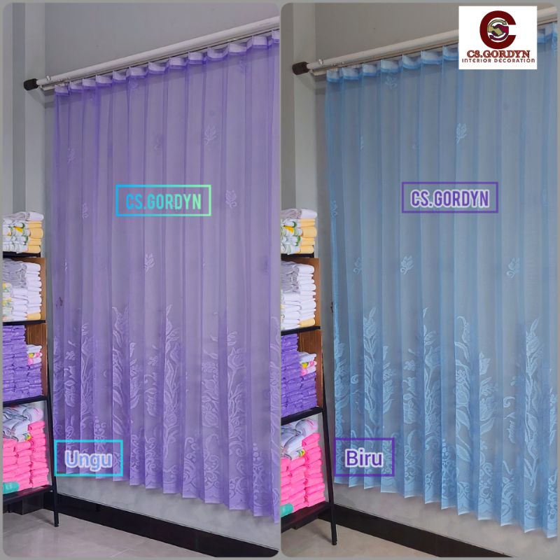 Jual Gorden vitrase polos bunga tulip ungu dan biru tirai siang puring ...