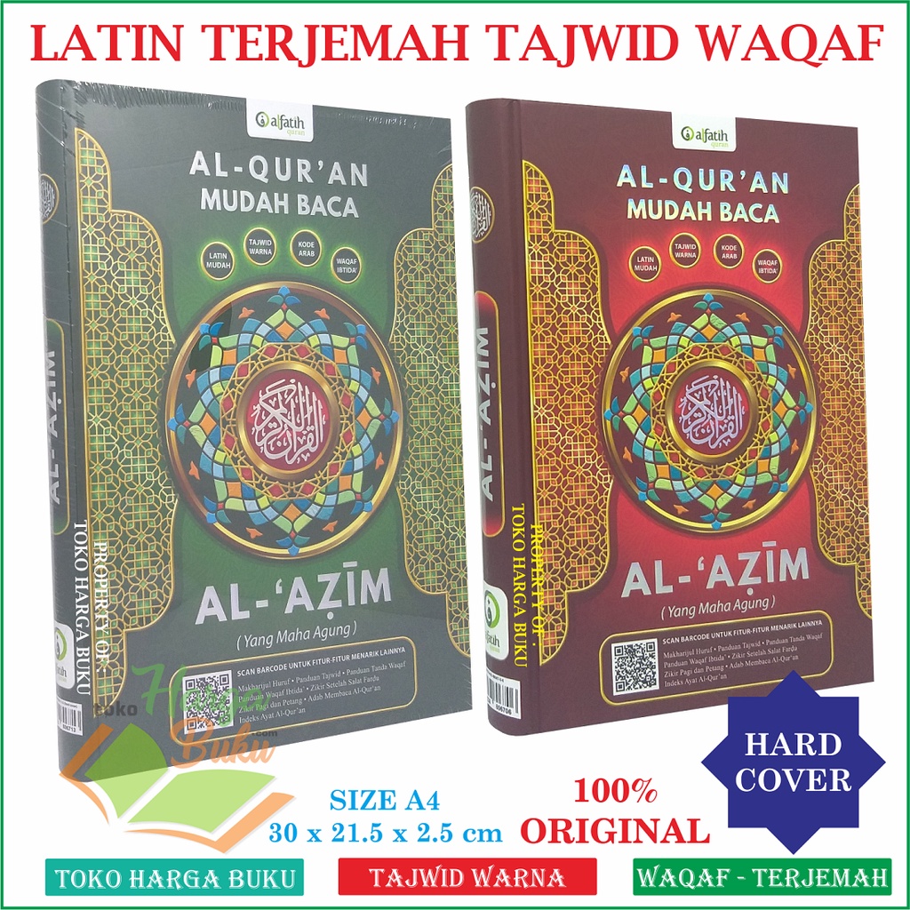 Jual Al-Quran Al-Azim A4 HC BESAR Rasm Utsmani Tajwid Warna Terjemah Per Ayat Latin Rumi Perkata ...