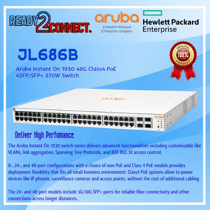 Jual HPE JL686B Aruba Instant On 1930 48G Class4 PoE 4SFP/SFP+ 370W ...