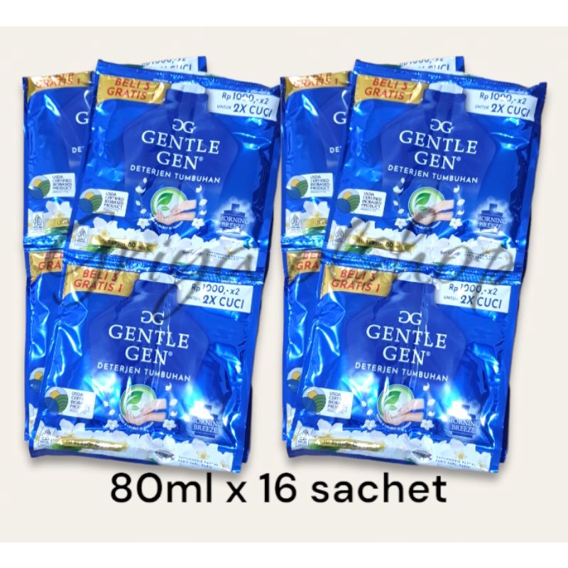 Jual GENTLE GEN DETERGEN CAIR KEMASAN SACHET 80ml x 16pcs | Shopee ...