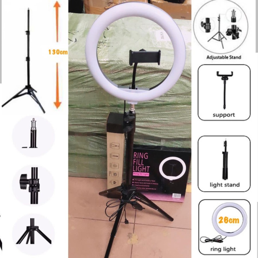 Jual JH ACC TRIPOD 1,3 METER + RINGLIGHT 26CM TIKTOK VLOGGER LIVE RING ...