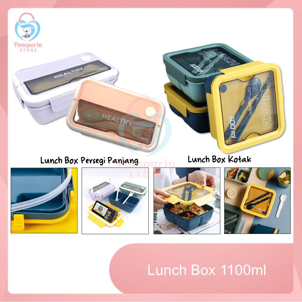 Jual Lunch Box 1000ml Persegi Panjang + Free Sendok Garpu / Kotak ...