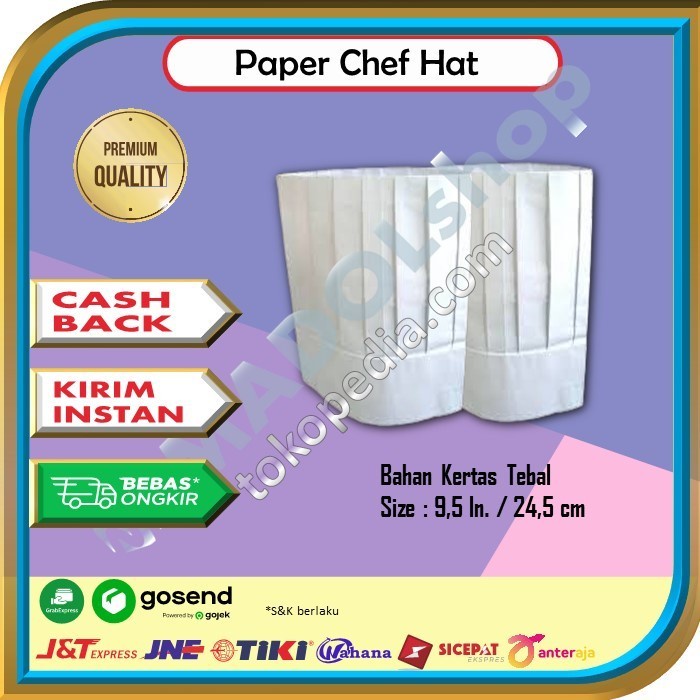 Jual Topi Koki / Chef Hat Kertas Model Klasik Uk 24.5 cm isi 10 pcs ...
