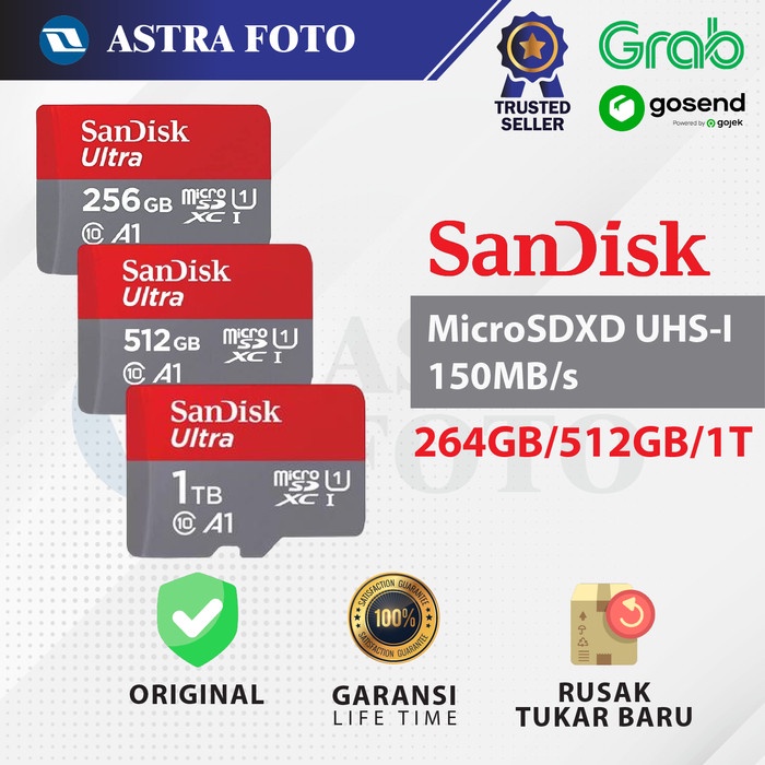 Jual SanDisk Ultra microSDXC 256GB 512GB 1TB Card UHS-I Class 10 A1 150MB/s | Shopee Indonesia