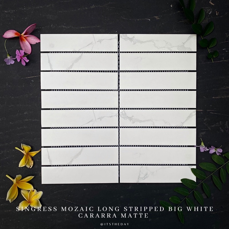 Jual Mosaic Pottery Long Stripped White Carrara Matt Mozaik SinGress ...