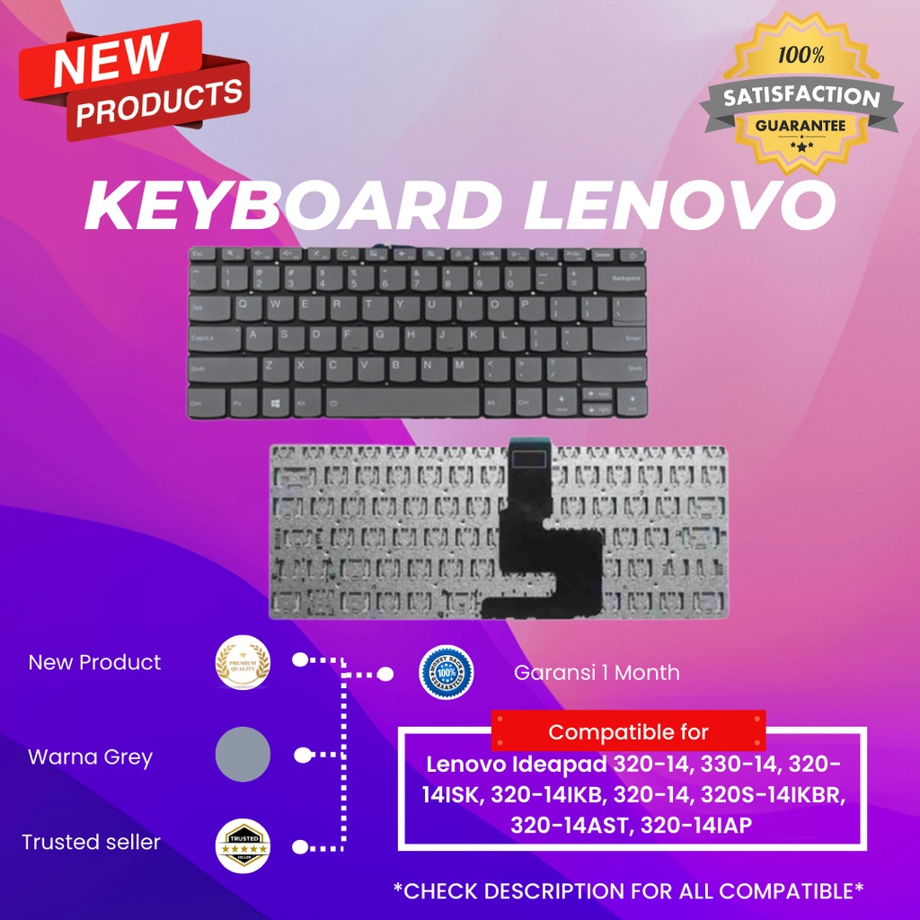 Jual Keyboard Laptop Lenovo Ideapad 320 320-14 320-14ISK 320 (UJUNG ON ...