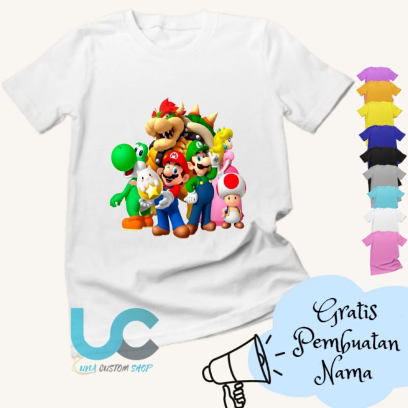 Jual Kaos Anak Custom Gambar Super Mario Baju Unisex Terbaru Bahan Premium Cotton Combed 30s ...