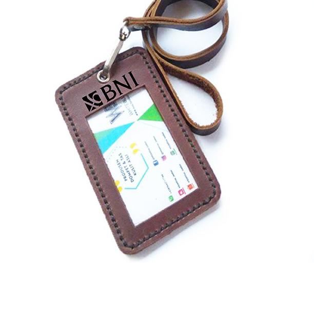 Jual ~ name tag id kulit asli logo bank bni warna coklat - tali id card ...